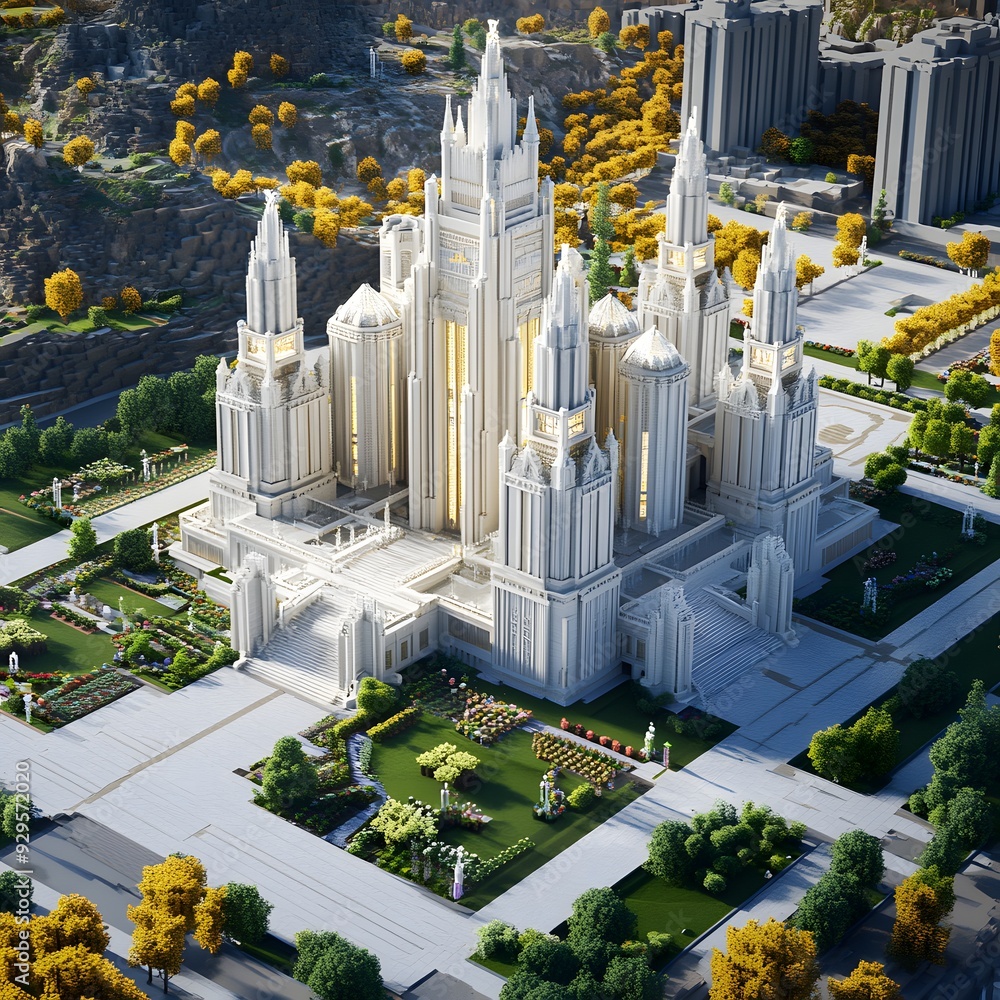 12. A 3D depiction of a Mormon temple with modern architectural ...