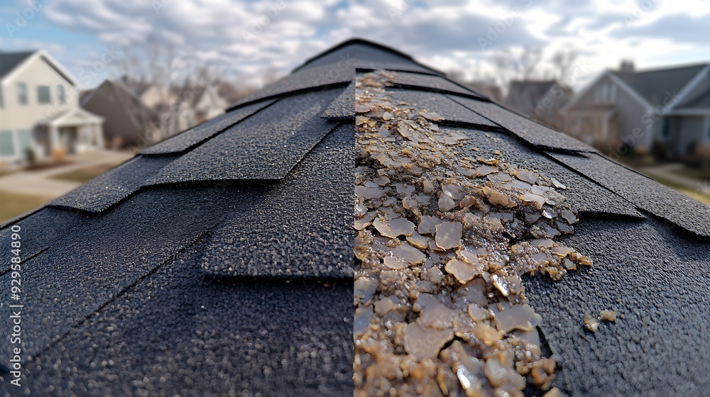 Side-by-side visual of normal shingle wear vs sharp, crater-like hail ...