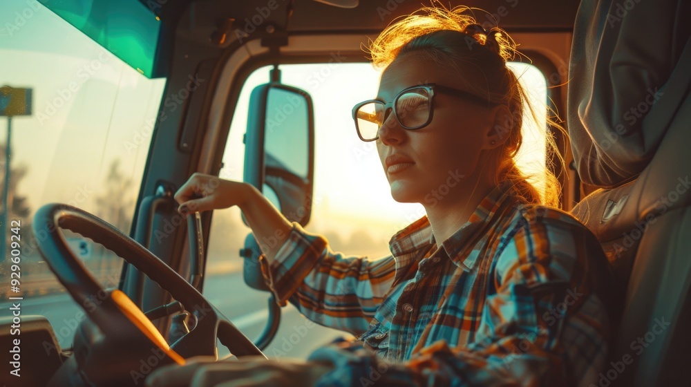 Empowered presence - portrait female truck driver, strength and ...