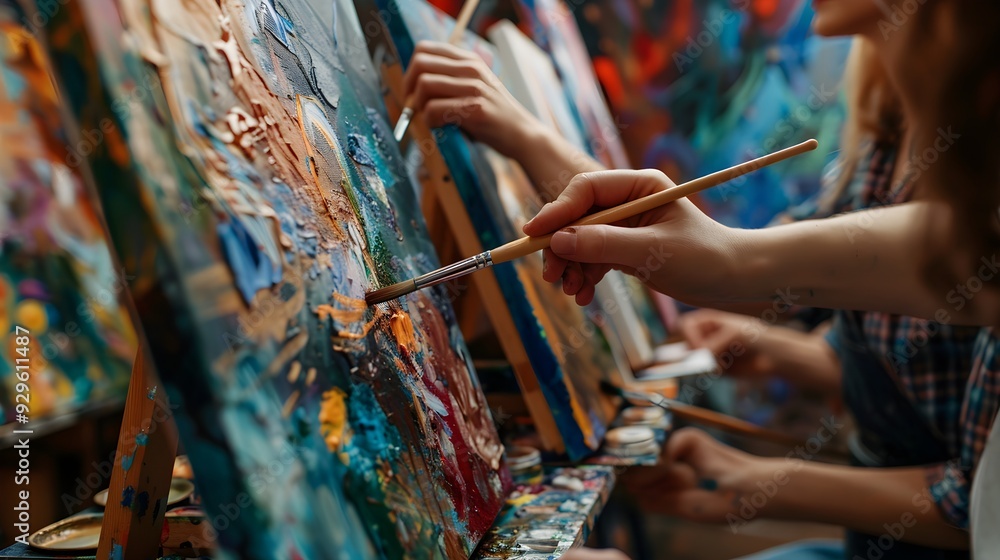 People expressing themselves doing art during an art therapy workshop ...