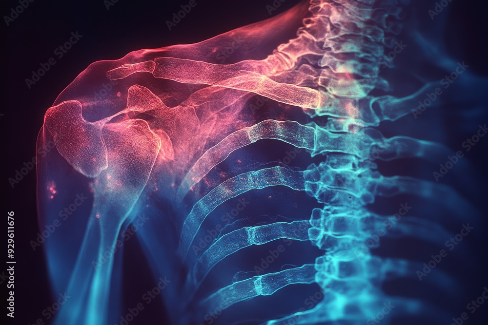 An Xray of the human shoulder and arm with the hum 0202 x-ray, abstract ...