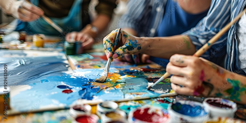 People expressing themselves doing art during an art therapy workshop ...