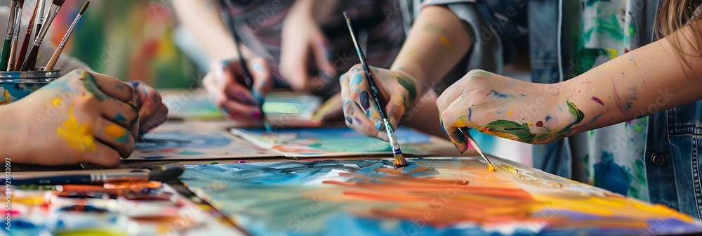 People expressing themselves doing art during an art therapy workshop ...