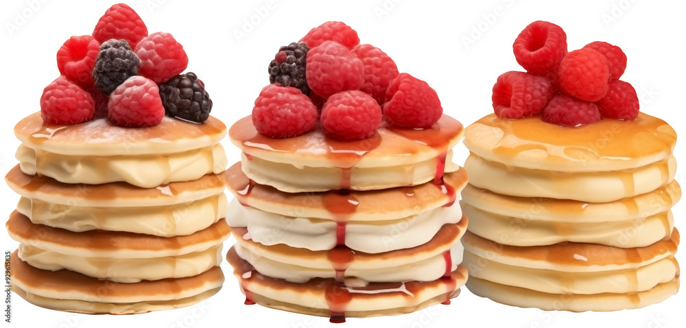 Close Up To a Set of Golden pancake stacks PNG isolated on white and ...