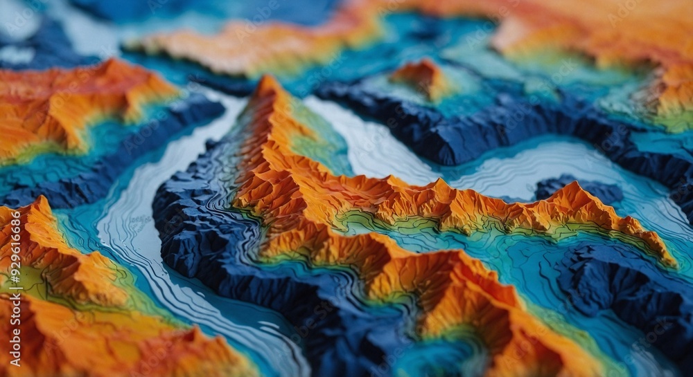 GIS geodata mapping concept featuring a detailed, layered terrain model ...