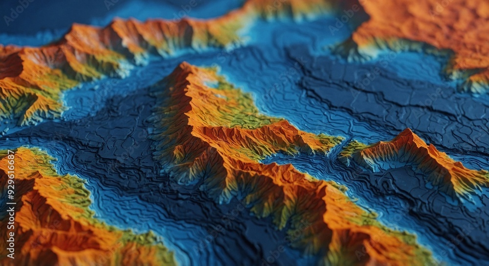 GIS geodata mapping concept featuring a detailed, layered terrain model ...