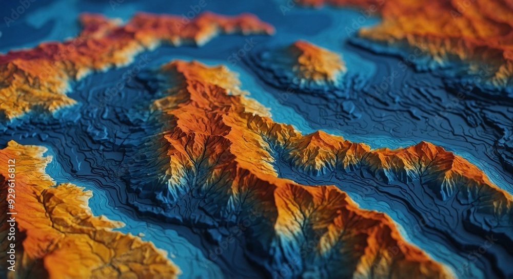 GIS geodata mapping concept featuring a detailed, layered terrain model ...