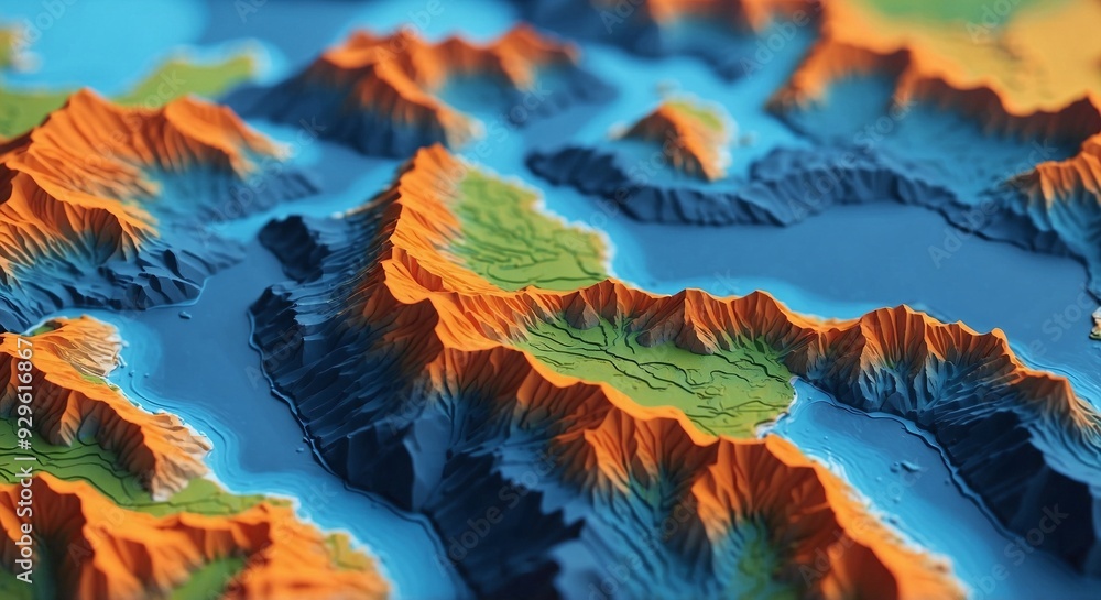 GIS geodata mapping concept featuring a detailed, layered terrain model ...