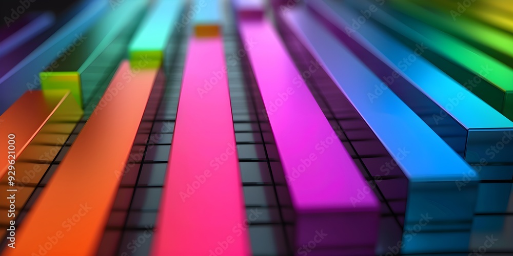 Bar charts with many colors going up and down for stock market ...