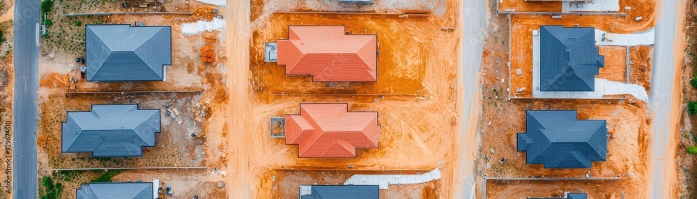 Aerial view of a real estate construction site, showing zoning ...