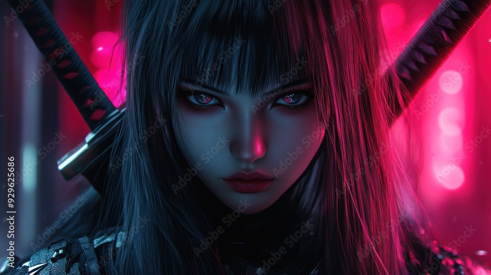 Female samurai ninja asian cyberpunk anime style assassin cute face ...