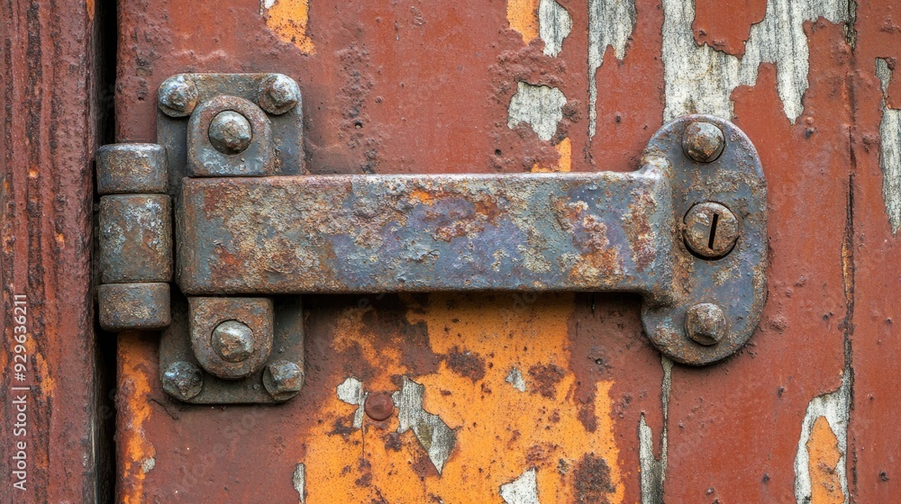 Rusty gate hinge with visible corrosion, creating a gritty and ...