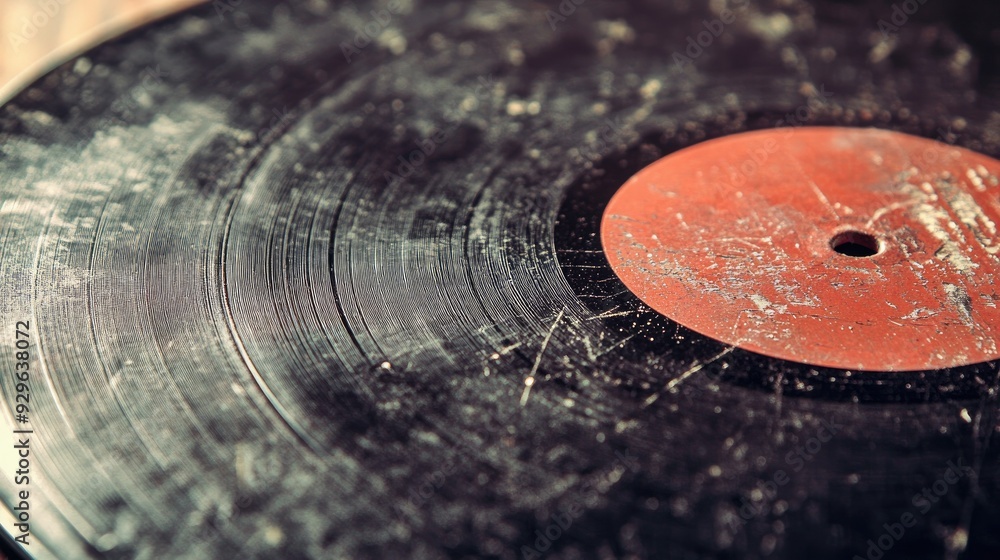 Vintage vinyl record with scratches and a worn label, ideal for a retro ...