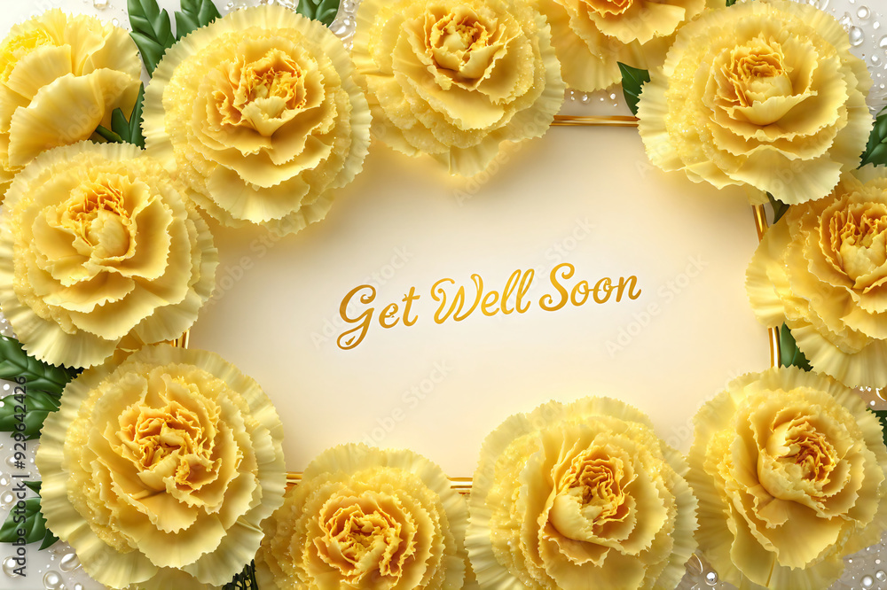 Get well soon card with a heartwarming bouquet of yellow carnation ...
