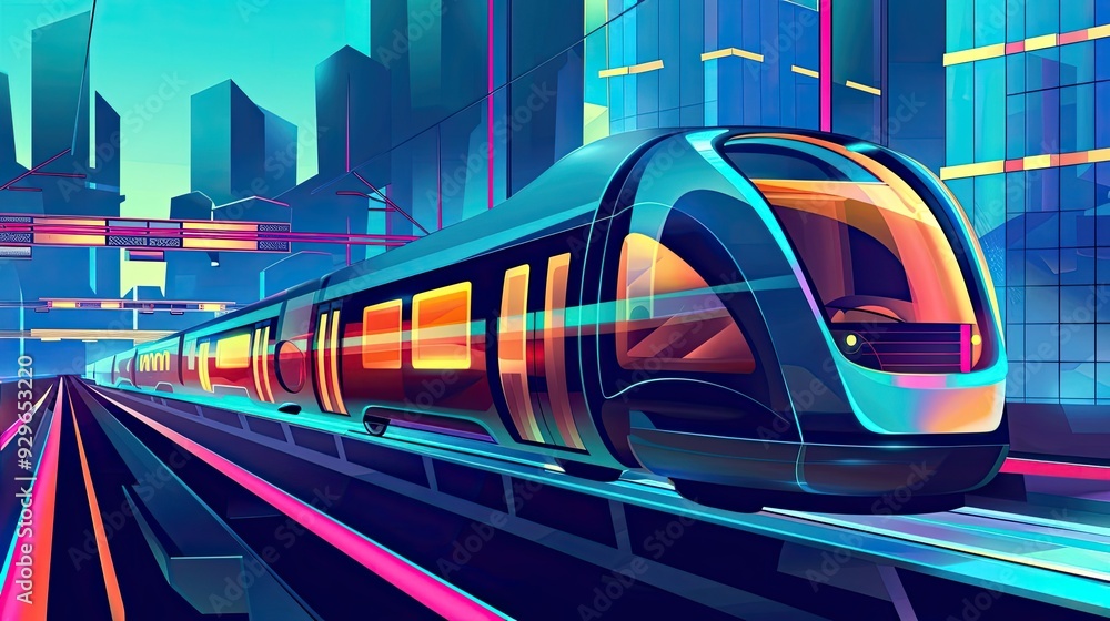 Futuristic subway train arriving at modern underground station. Sleek ...