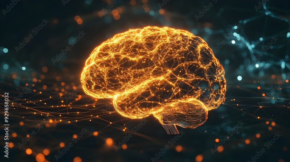 Glowing 3D rendered depicting the concept of the human mind and brain ...