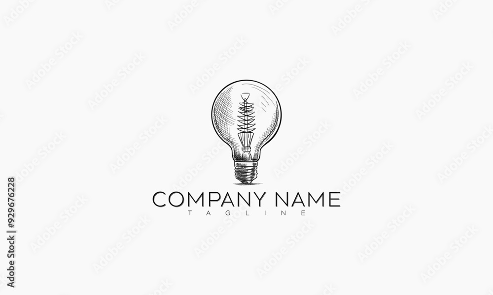 Hand-Drawn Sketch of a Light Bulb with Company Name and Tagline Stock ...