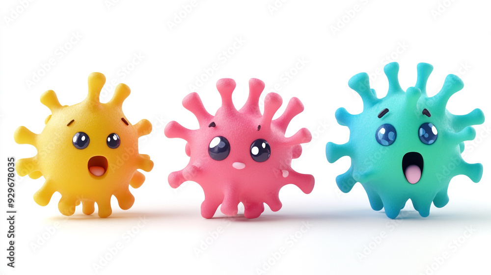 Colorful cartoon virus characters with expressive faces, arranged ...