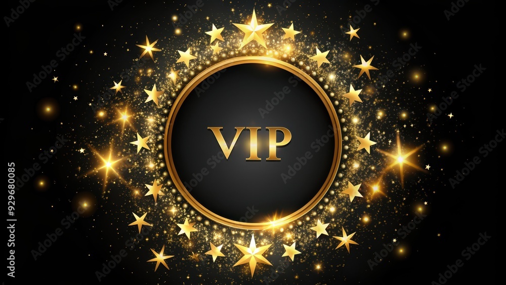 VIP in golden circle surrounded by stars on black background, exclusive ...