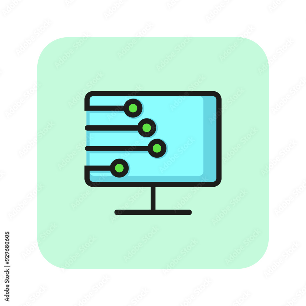 Monitor settings line icon. Switch, monitor, installing program ...