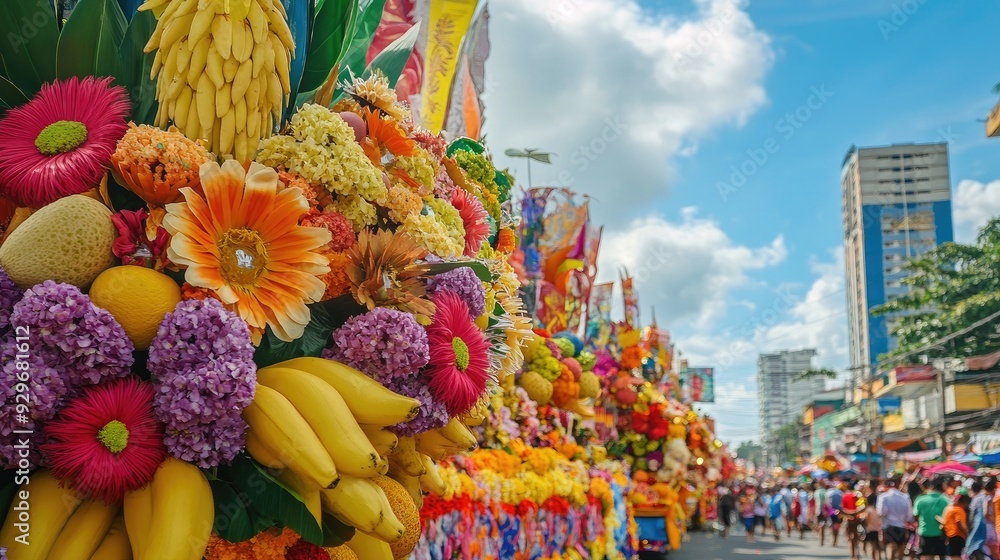 The Kadayawan Festival in full swing, with floats covered in flowers ...