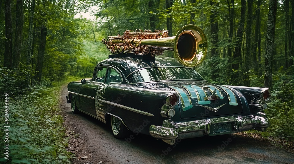 Vintage Car with Elaborate Saxophone Installation: A Perfect Poster for ...