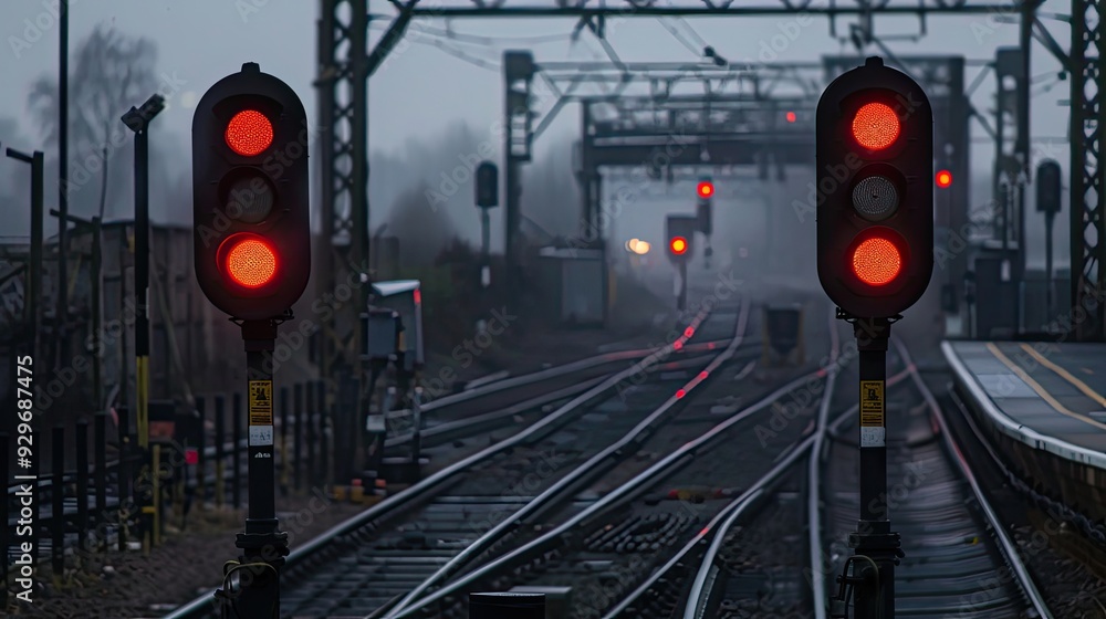 Railway workers in orange uniforms inspecting tracks at a busy train ...