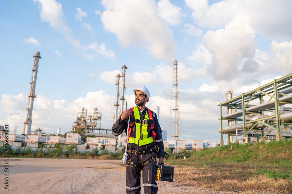 Mechanical engineer working and holding toolbox to checking and ...