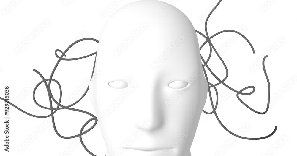 Psychotherapy, stress and psychosis. Front view human face with a ...