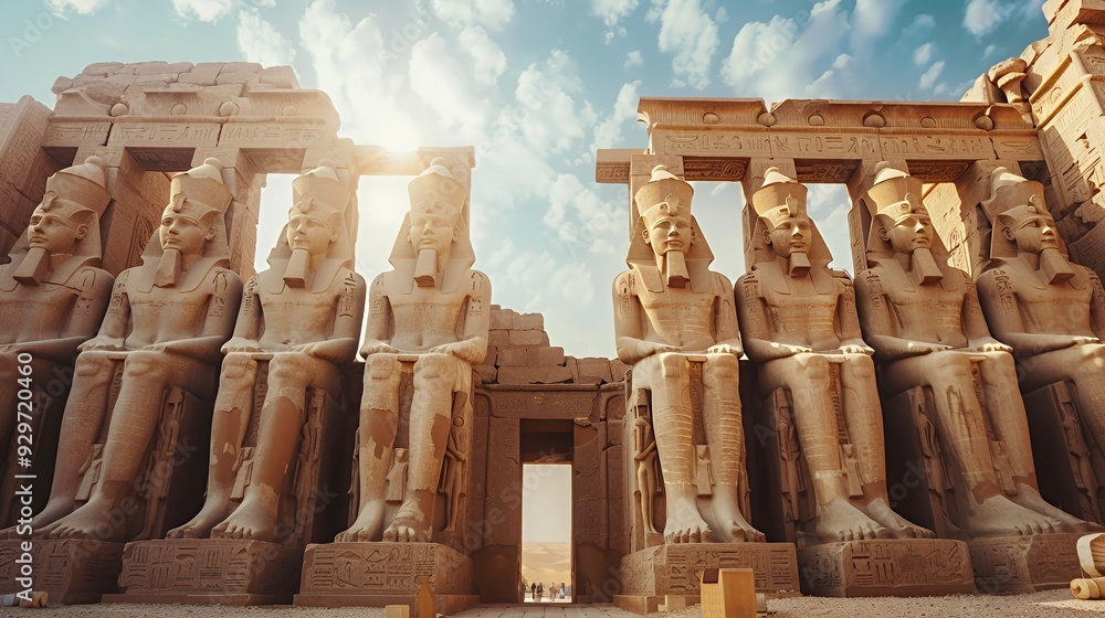 Ancient temple entrance with colossal statues, showcasing architectural ...