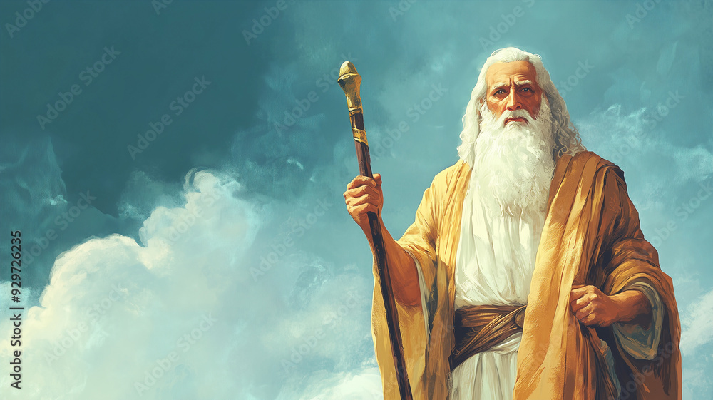 Moses receiving the ten commandments at Mount Sinai, religion and faith ...