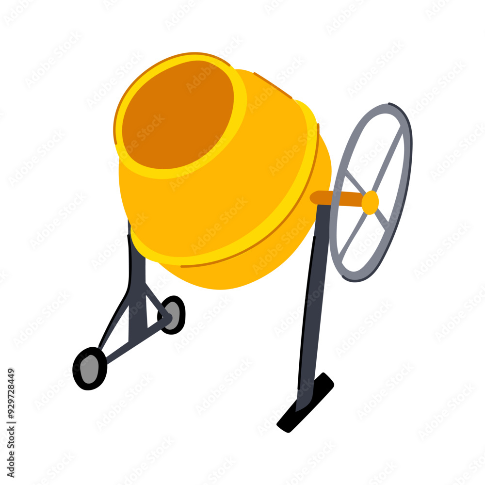 aggregate concrete mixer cartoon. water drum, construction batch, motor ...