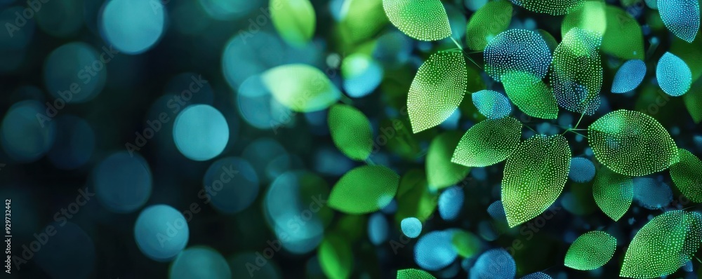 Carbon footprint icons dissolving into green and blue pixels ...