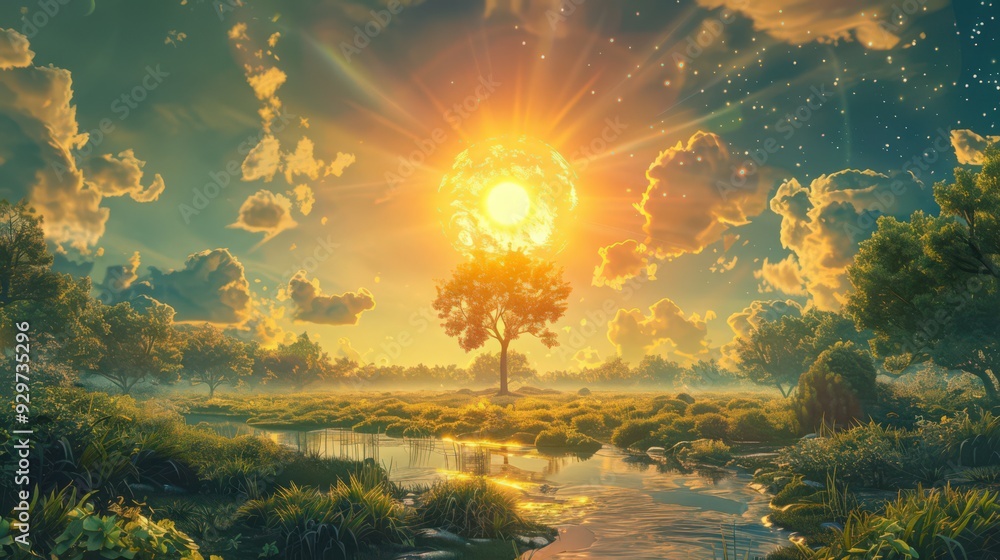 Illustrate a celestial equinox with the sun directly over the equator ...