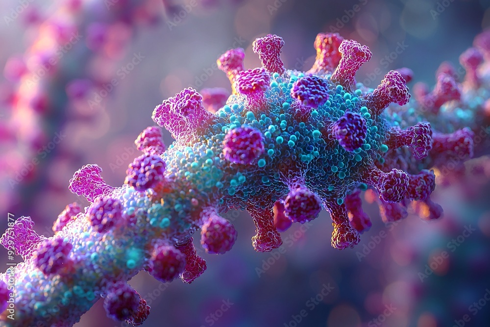 A 3D medical illustration depicts a virus with a double-stranded DNA ...