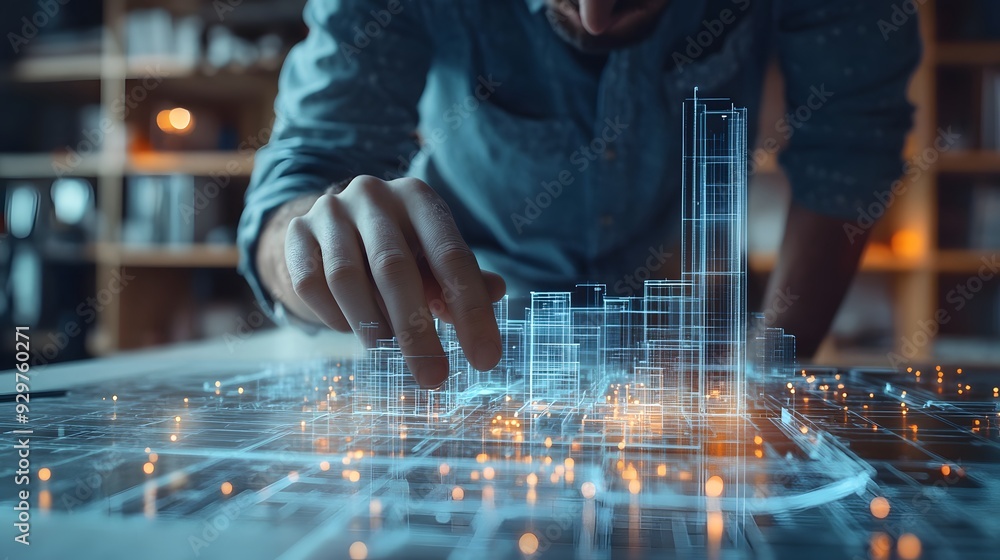 Architect working designing construction of architecture building ...