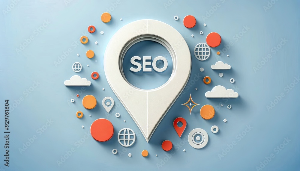 seo symbol in 3d with digital icons and light reflections standing on a ...