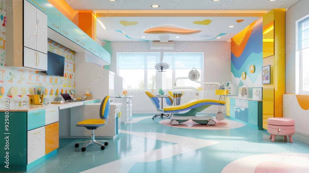 Detailed 3D model of a pediatric ward in a hospital with brightly ...