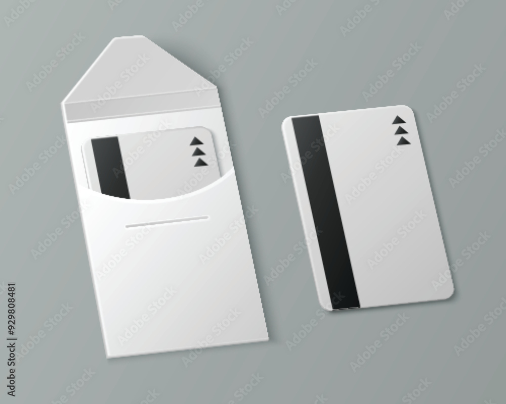 Key card with cover mockup. Realistic vector illustration of hotel and ...