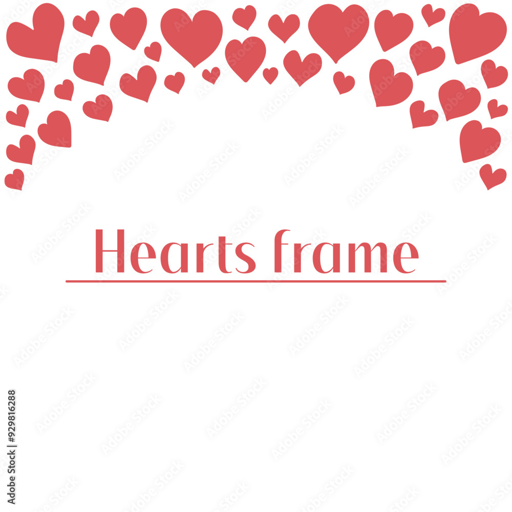Square up frame with red colored doodle hand draw hearts. Decorative ...