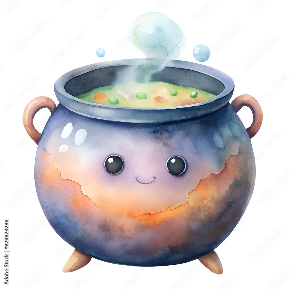 Cute Smiling Cauldron with Bubbling Potion, Cartoon Art, Fantasy ...