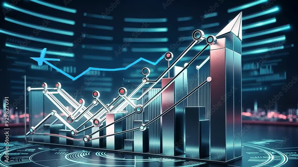 Sophisticated 3D chart and graph with data points and connecting lines ...