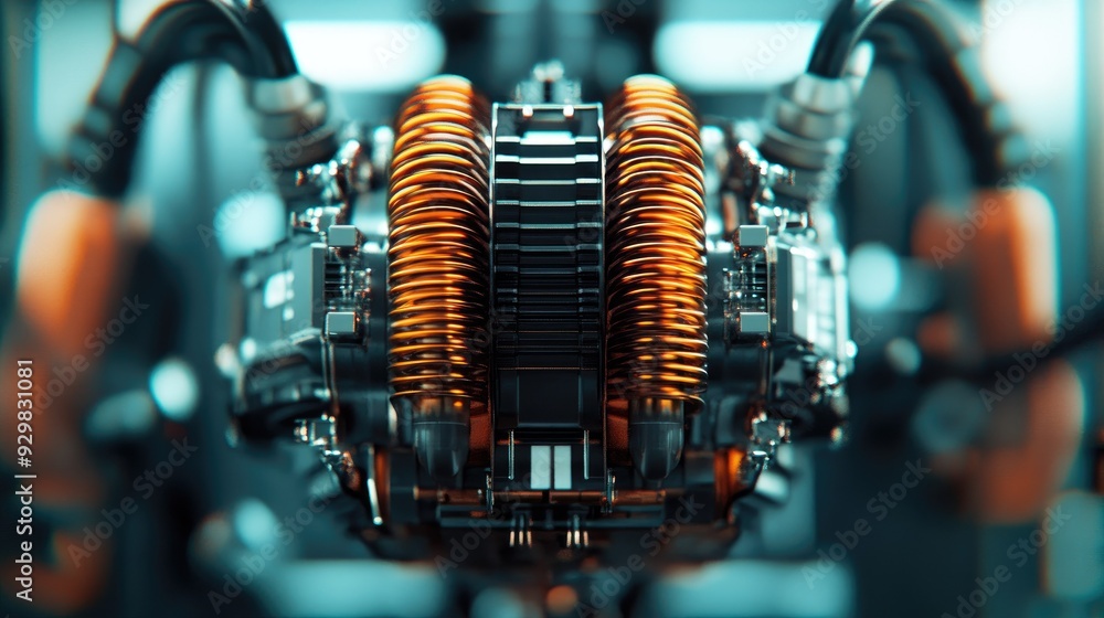 High-voltage electric transformer with a detailed view of its ...
