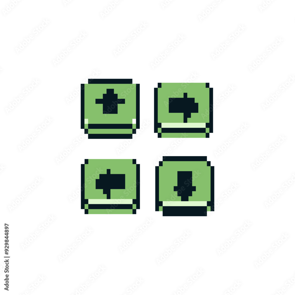 Button, interface, pixel art design, play, option, retro 80s console ...