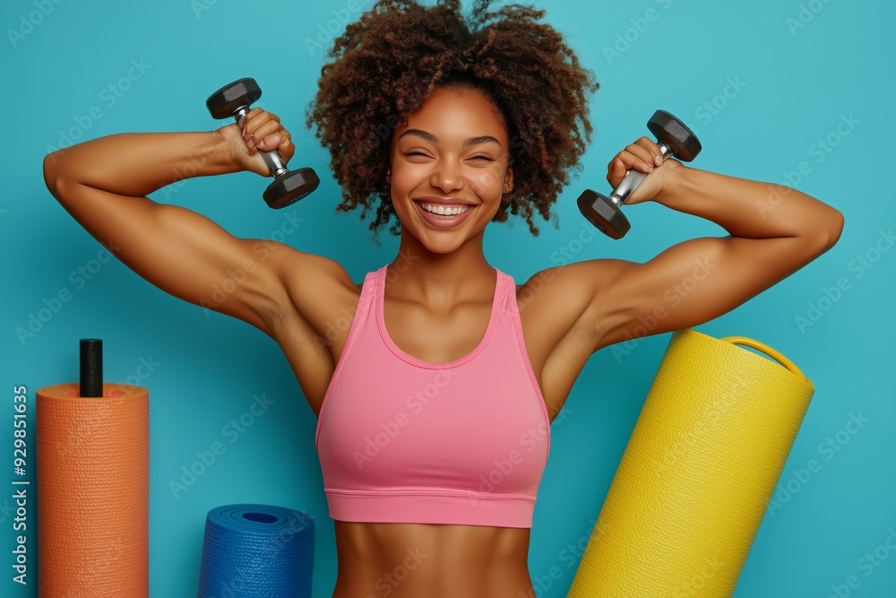 Empowered Fitness A Strong Woman Who is Lifting Weights in a Bright and ...