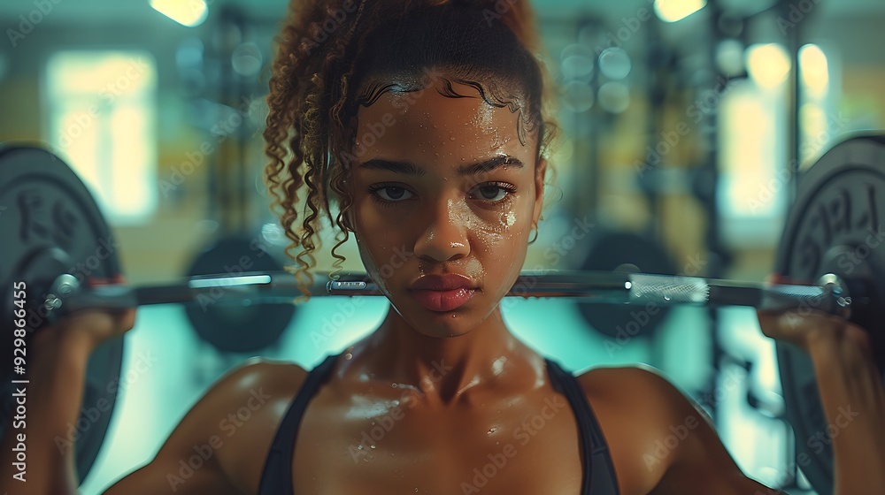 An intense workout scene featuring a woman performing squats with a ...