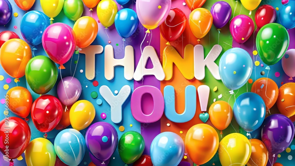 Vibrant multicolored poster with bold font and colorful balloons, featuring a heartfelt thank ...