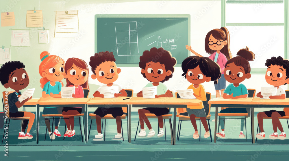 Cartoon illustration of diverse children with different skin tones ...