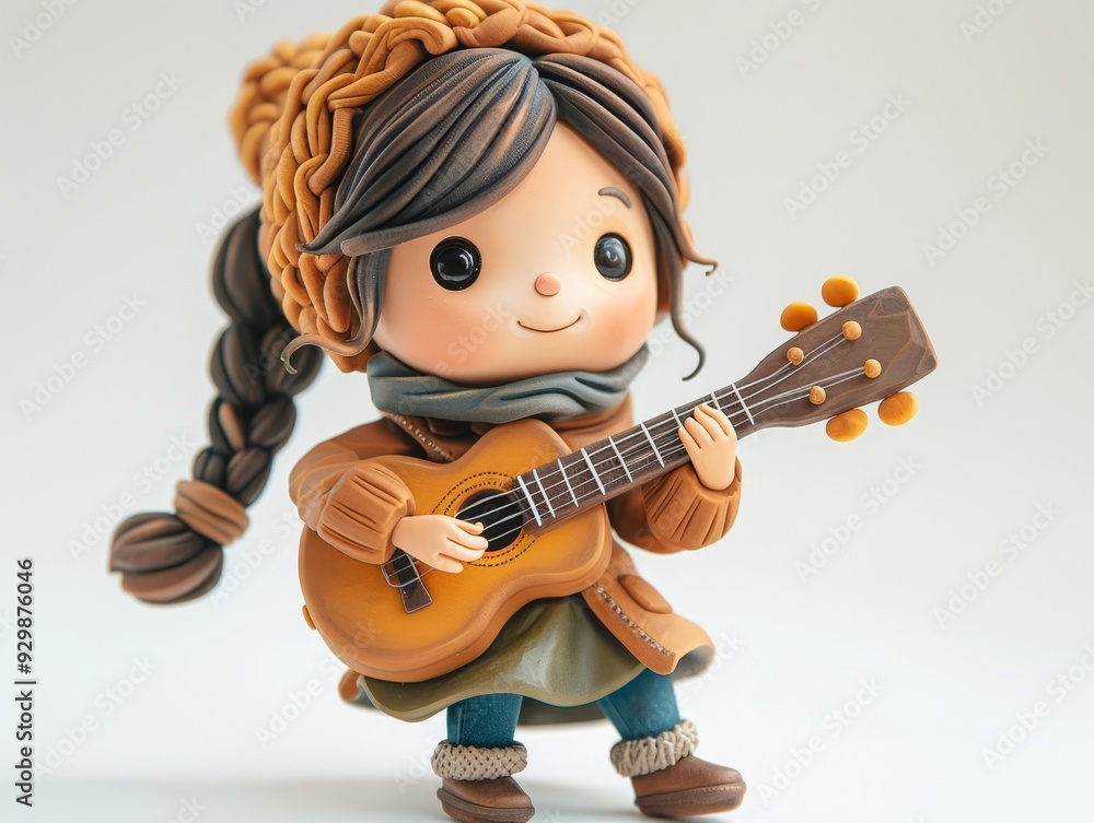 Adorable clay woman playing guitar full body facin 034 guitar, music ...
