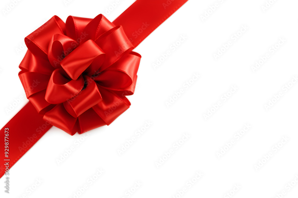Shiny red ribbon bow overlay template isolated on white background with ...